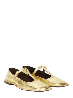THE ROW Square T-Strap Leather Mary Jane Flats Gold