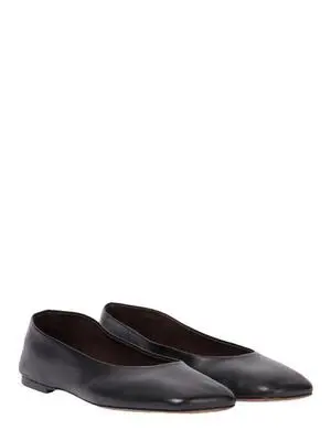 THE ROW Square Leather Ballet Flats - Black