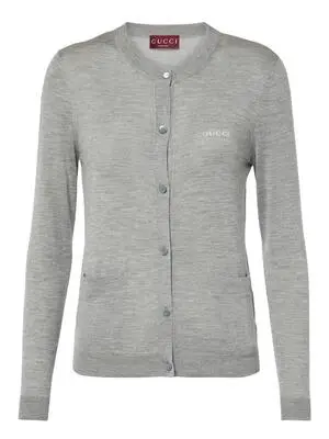 Gucci Logo Cashmere And Silk Cardigan - Grey