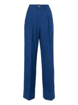Valentino Garavani High-rise Pleated Wide-leg Jeans - Blue