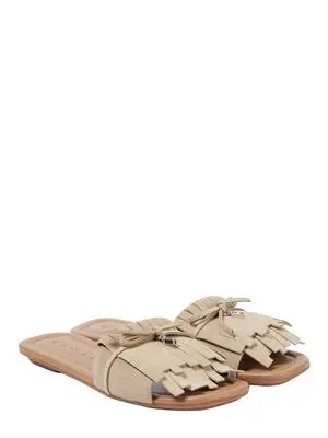 Hogan H685 Fringed Suede Slides - Neutrals