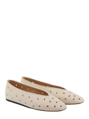 Le Monde Beryl Regency Embellished Leather Ballet Flats - Beige