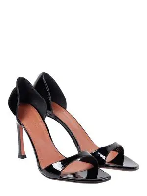 Amina Muaddi Agnese 95 Patent Leather Sandals - Black