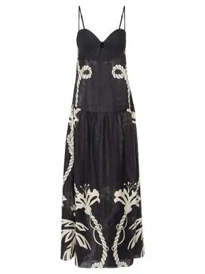 Johanna Ortiz Printed Linen Maxi Dress - Black