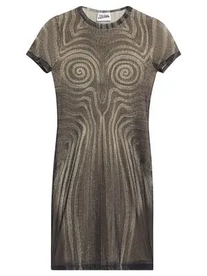 Jean Paul Gaultier Spiral Body Morphing-print Mesh Mini Dress - Blackgreyecru