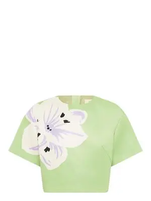LEO LIN Indie Floral-print Crop Top - Hibiscus In Matcha