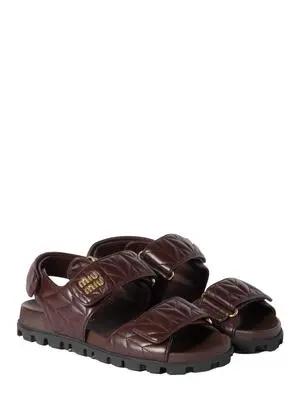 Miu Miu Sporty Matelassé Nappa Leather Sandals - Briarwood
