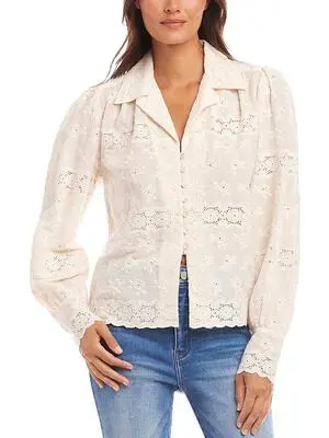 Karen Kane Embroidered Scalloped Blouse - Cream