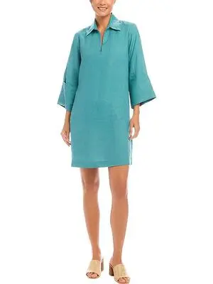 Karen Kane Linen Cuffed Sleeve Dress - Aqua