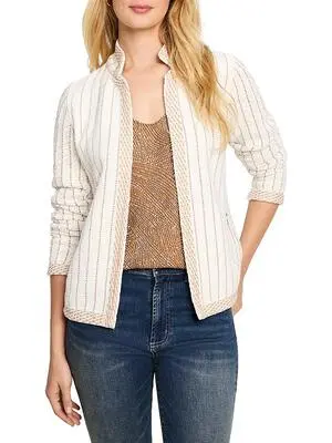 NIC+ZOE Pinstriped Notched Collar Jacket - Neutral Multi