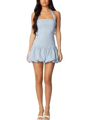 EDIKTED Pinstripe Bubble Mini Dress - Blue And White