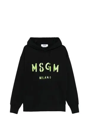 MSGM Relaxed Fit Logo-print Cotton Hoodie - Black