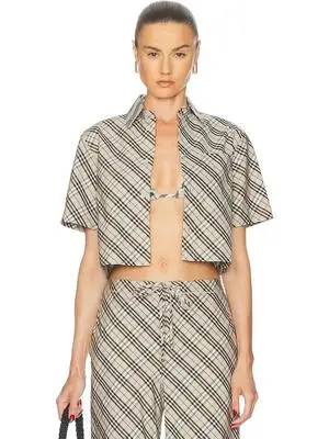 Burberry Short Sleeve Button Up Top - Husk Ip Check