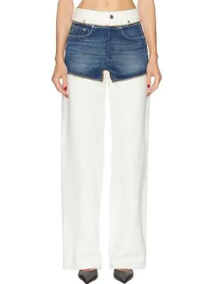 JEAN PAUL GAULTIER Petit Grand Wide Leg Jeans - Ecru & Vintage Blue