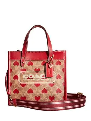 COACH Restored Field Tote 22 In Signature Canvas With Heart Print - Brass/tan Red Apple