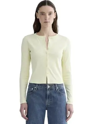 Everlane Slim Fit Textured Rib Knit Cardigan Light Yellow