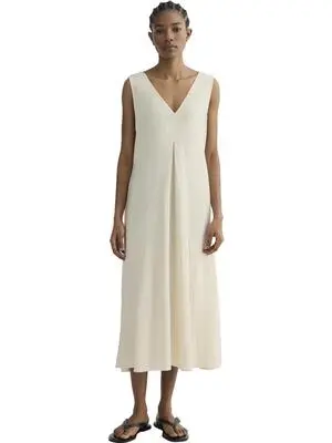 Everlane Softluxe Viscose V-neck Dress - Sandshell
