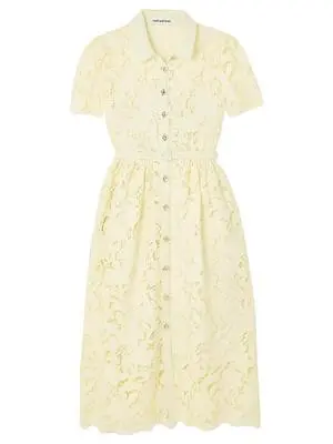 SELF-PORTRAIT Belted Corded Lace Midi Dress - Yellow