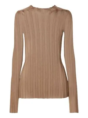 Khaite KHAITE Cosette Ribbed-knit Top Tan