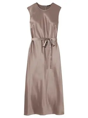 JOSEPH Garnier Belted Silk-satin Midi Dress - Brown