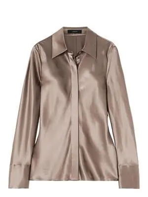 JOSEPH Brunel Silk-satin Shirt - Brown