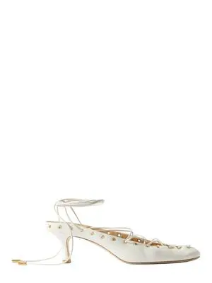 Chloé Ghilies Lace-up Leather Kitten Heel Pumps - White