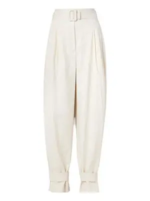 Another Tomorrow Belted Tapered Pants - Off-white