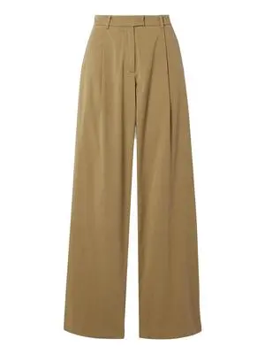 Another Tomorrow Pleated Organic Cotton-blend Twill Wide-leg Trousers - Green