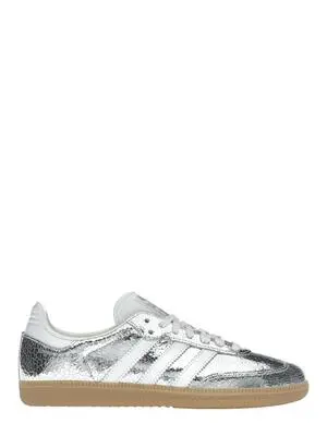 Adidas Samba Og Cracked Leather Sneakers - Silver Metallic/footwear White/core White