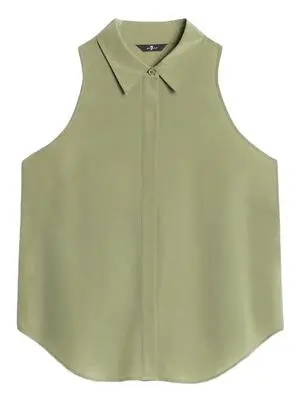 7 For All Mankind Sleeveless Silk Button-down Shirt - Green