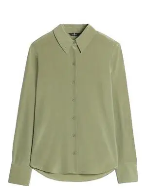 7 For All Mankind Long Sleeve Silk Blouse - Green
