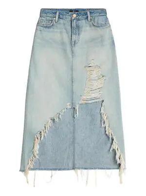 7 For All Mankind Midi Skirt With Distressed Detailing - Denim