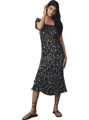 CONDITIONS APPLY Adoen Short-sleeve Slip Midi Dress - Black Pattern