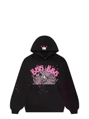 SP5DER 555 Web Pink Hoodie - Black