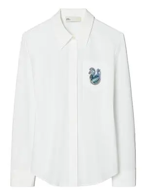 Tory Burch Cotton Poplin Button Down With Duck Applique - White
