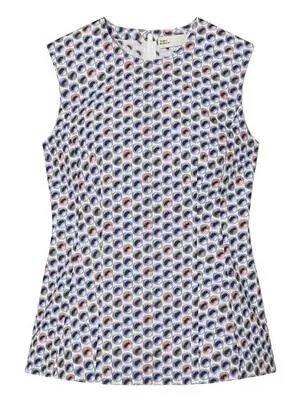 Tory Burch Printed Cotton Poplin Top - Blue Candy Dots