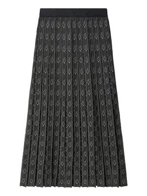 Tory Burch Jacquard Knit Pleated Skirt - Metallic Navy/beige