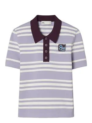 Tory Burch Viscose Polo - Gray City Stripe