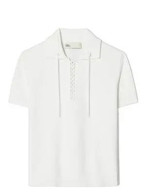 Tory Burch Lace-up Polo Sweater - White