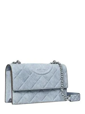 TORY BURCH Tory Burch Small Fleming Denim-Print Suede Shoulder Bag