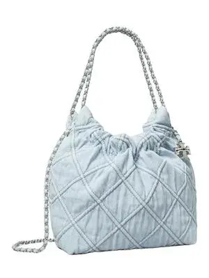 Tory Burch Mini Fleming Soft Denim Hobo Bag - Seltzer