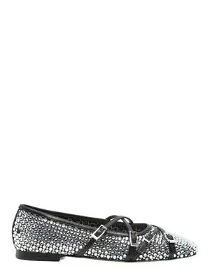 Mach & Mach Crystal Net Ballerina Flats - Black