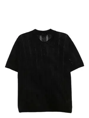 ROBERTO COLLINA Openwork-knit Polo Shirt - Black