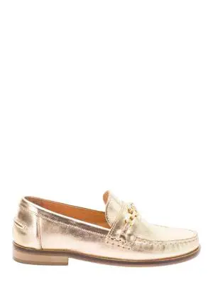 TWINSET Metallic Leather Loafers - Gold