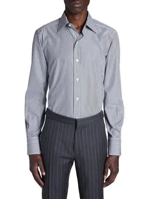 TOM FORD Stripe Cotton Blend Button-up Shirt - White/ Black