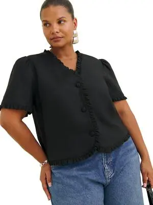 REFORMATION Linen Bess Top - Black