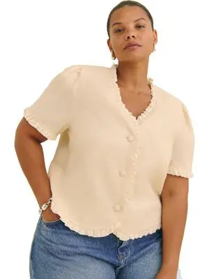 REFORMATION Bess Linen Top Sugar