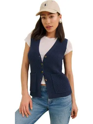 REFORMATION Faye Cotton Sweater Vest - Blue