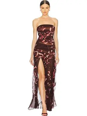 Retrofete Annalise Strapless Dress - Latte Abstract & Orchid