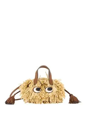 ANYA HINDMARCH Small Eyes Fringe Raffia Tote Bag - Natural